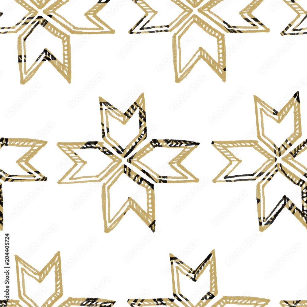 Seamless texture with hand drawn black line four-pointed stars ...