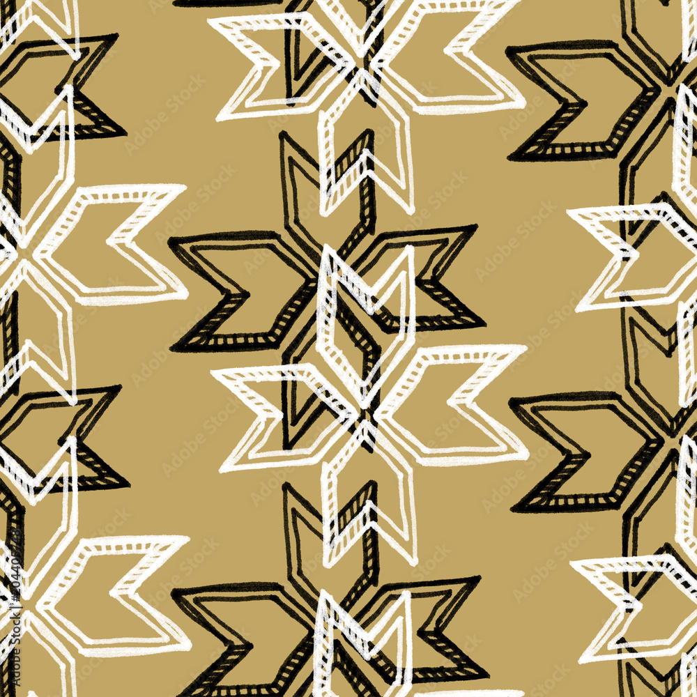 Seamless texture with hand drawn black line four-pointed stars ...