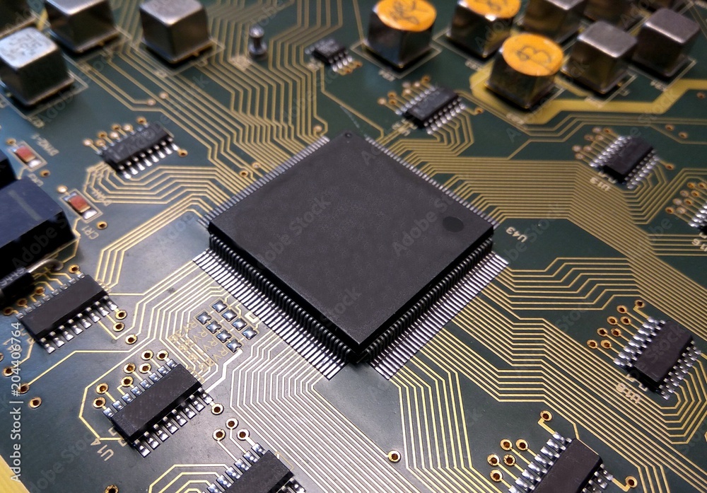 IC Part component and line circuit on board electronic for background ...