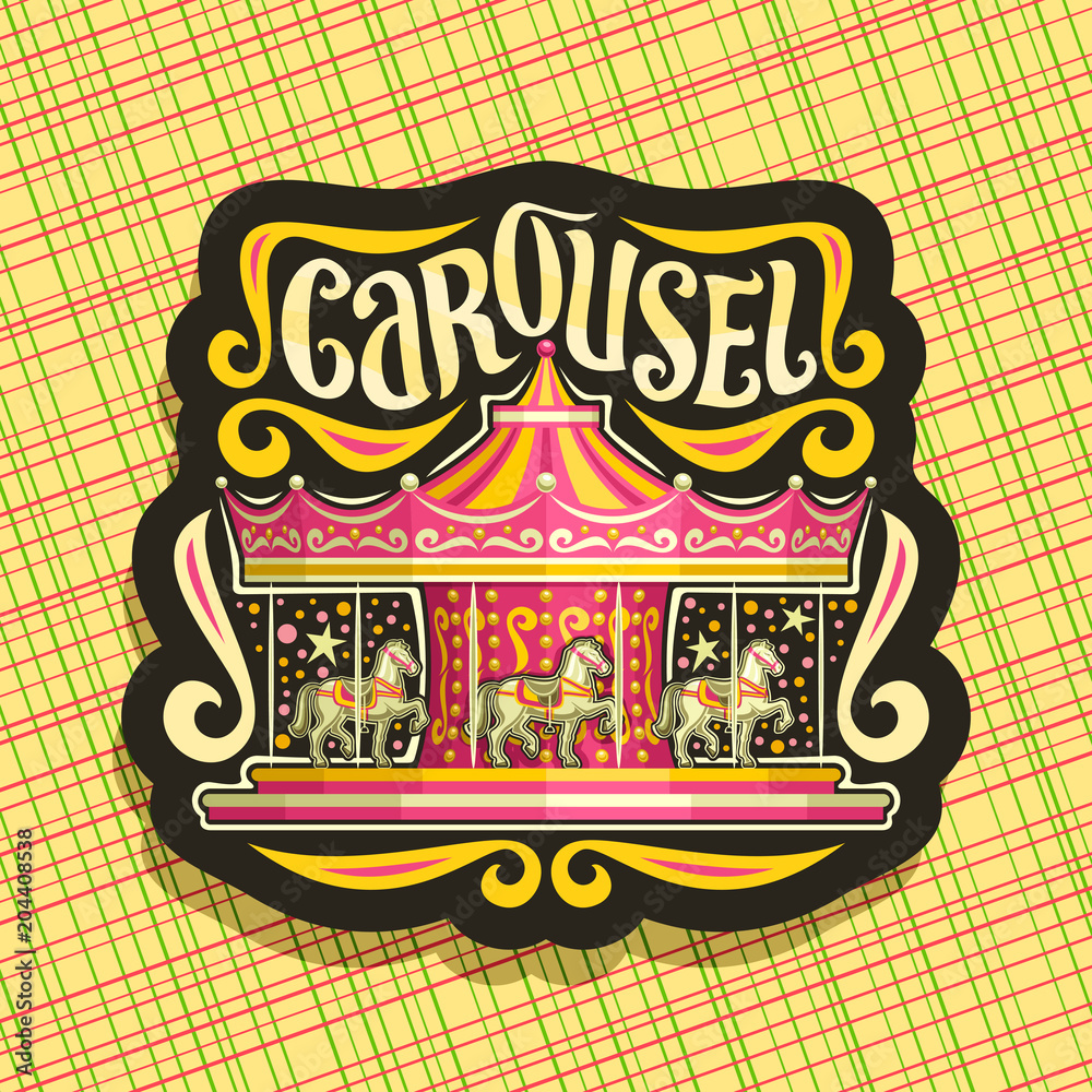 Vector logo for children's Carousel, dark sign with merry go round ...
