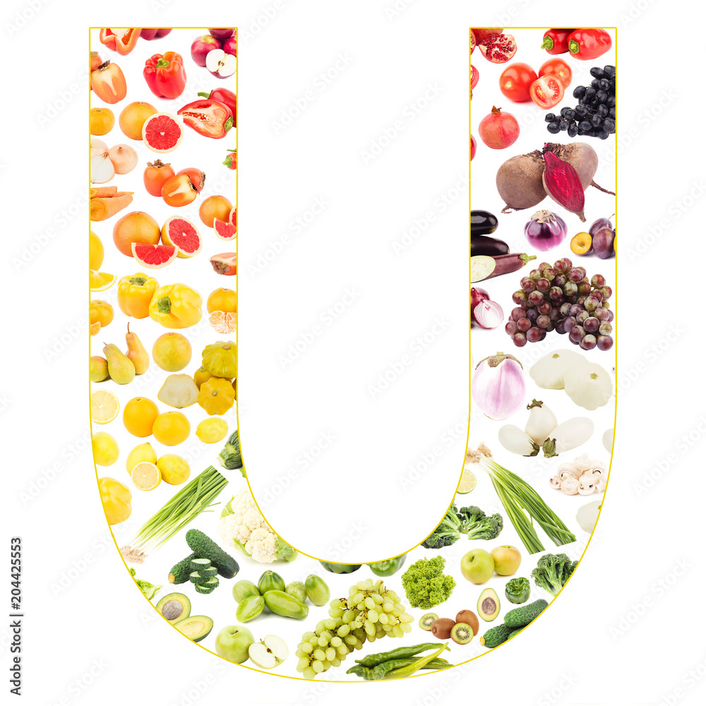 Letter made from fruits and vegetables, isolated Stock Illustration ...