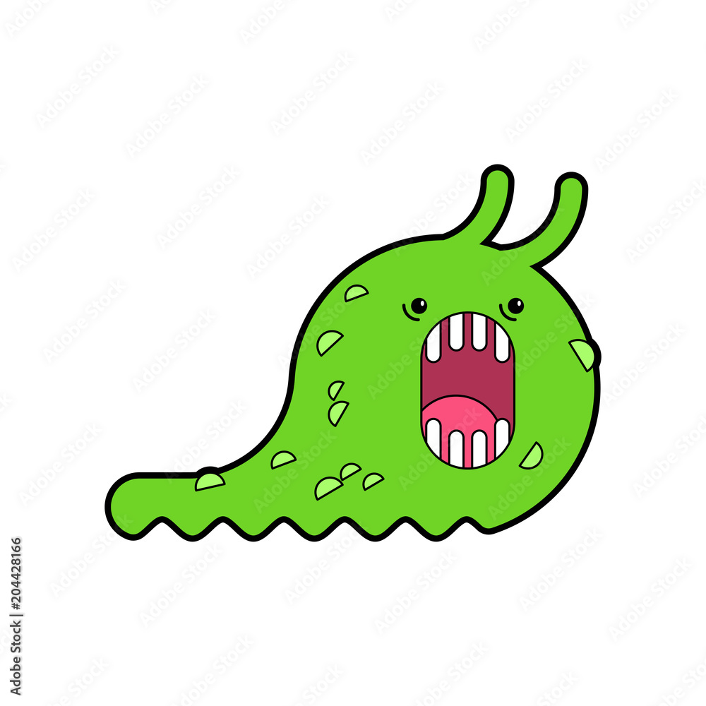 Green slug. Toothed caterpillar cartoon style. Vector illustration ...