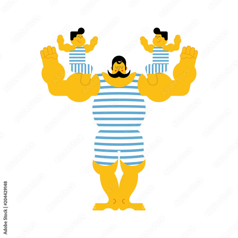 Sports strong family dynasty. Retro strongman and children. Vintage ...