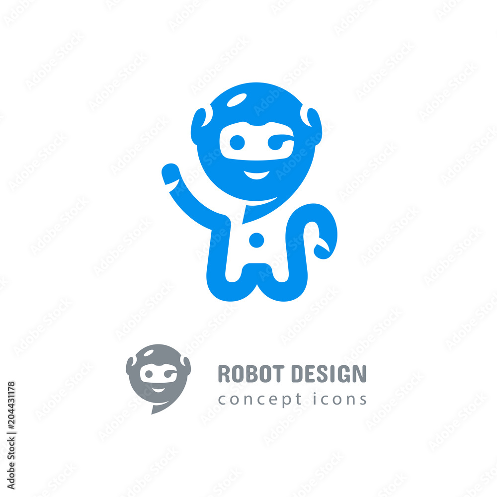 Robot logo, Astronaut-robot waving his hand. Computer technologies ...