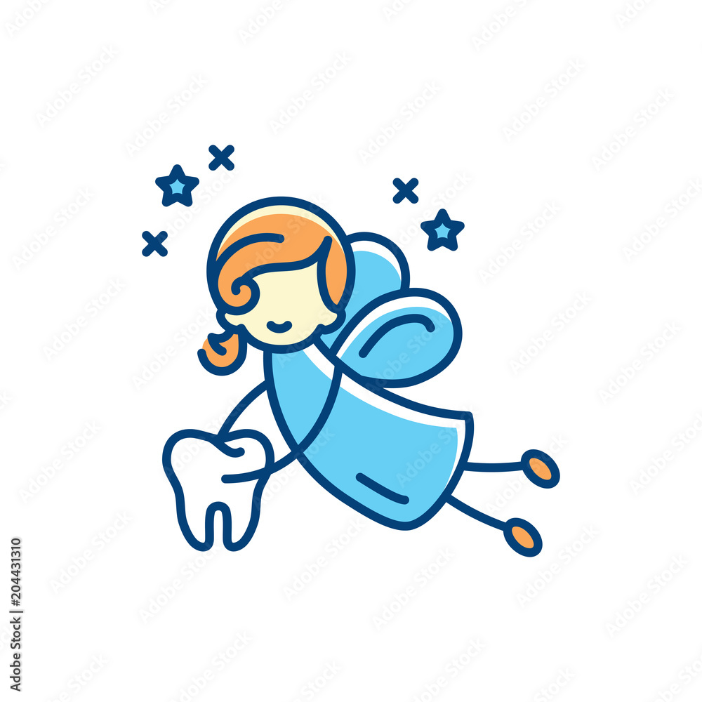 Tooth fairy icon. Vector flat illustration, Thin line art design Stock ...