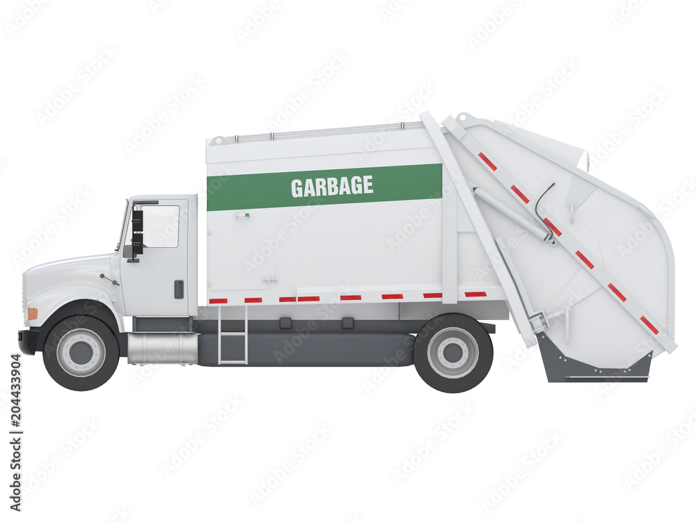 garbage truck front or side view isolated on a white background 3d ...
