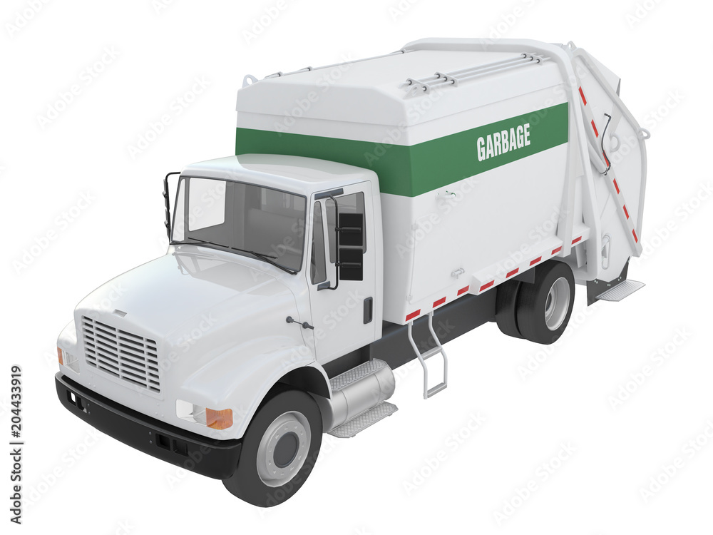 garbage truck front or side view isolated on a white background 3d ...