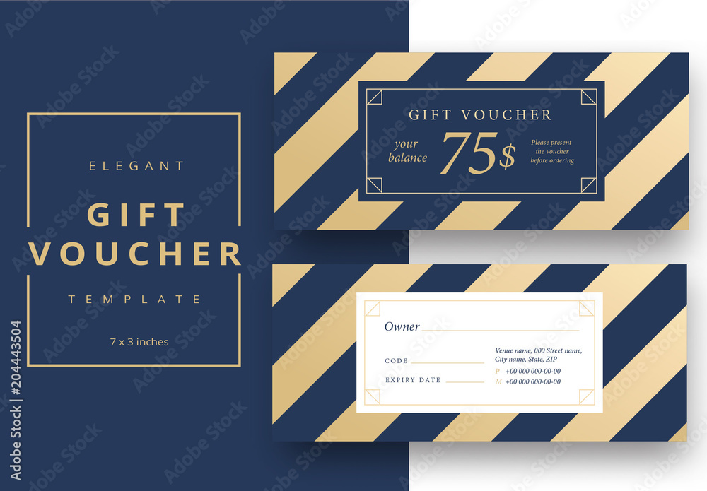 Gift Voucher Layout with Blue Diagonal Stripes Stock Template | Adobe Stock