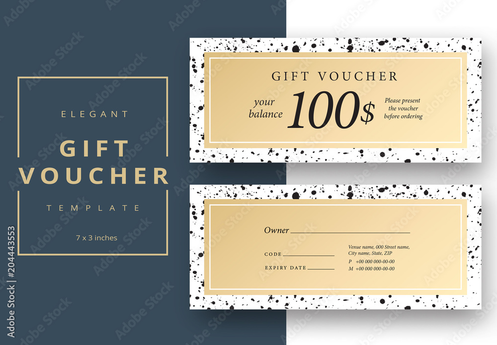 Gift Voucher Layout with Black Ink Spots Stock Template | Adobe Stock