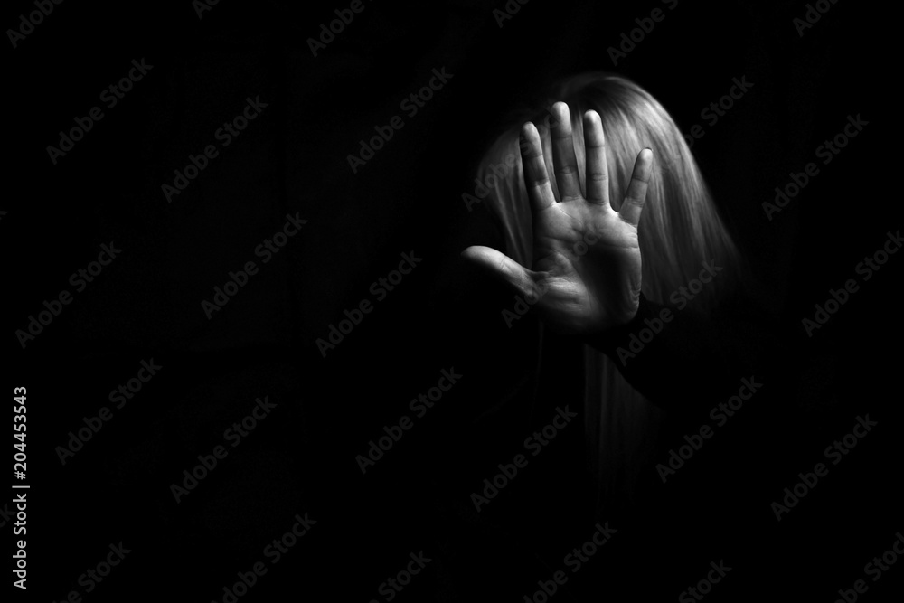 Woman's hand showing STOP gesture. Violence concept. Stock Photo ...