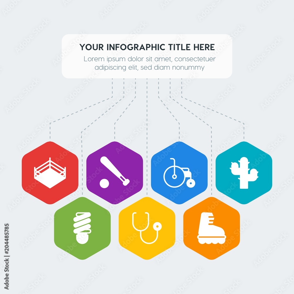 Flat geometric health, sports, nature infographic steps template with 7 ...