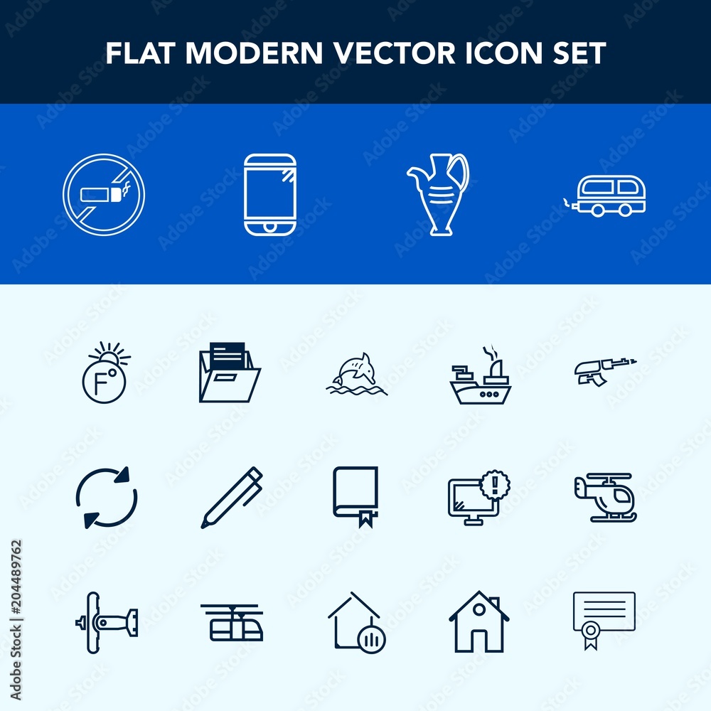 Modern, simple vector icon set with study, bus, book, animal, blank ...