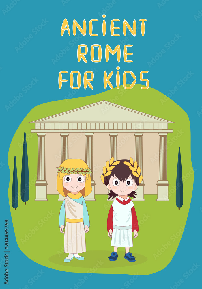 Ancient Rome for children vector illustration with Temple, girl and boy ...