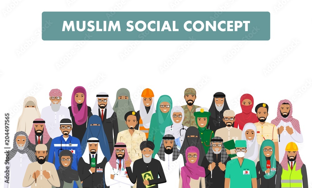 Social concept. Group muslim arabic people professions occupation ...