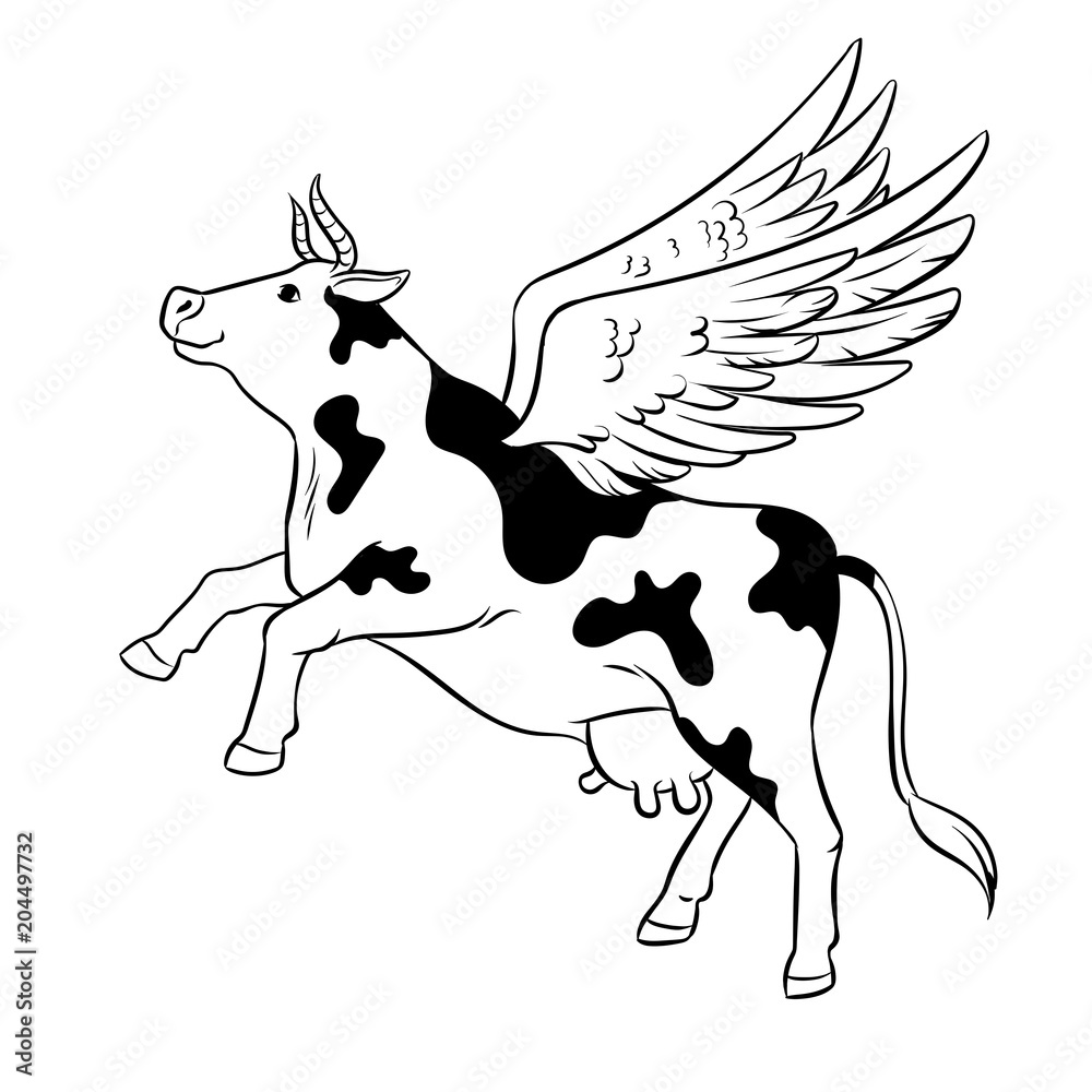 Flying cow farm animal coloring vector Stock Vector | Adobe Stock