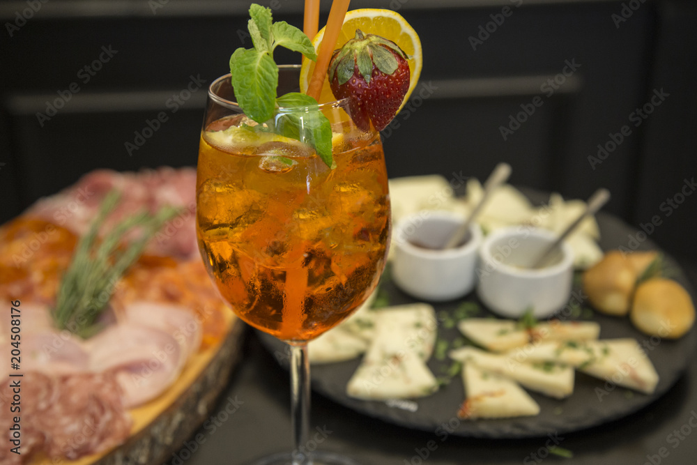 Traditional italian aperitif with proscioutto, mortadella sausage ...