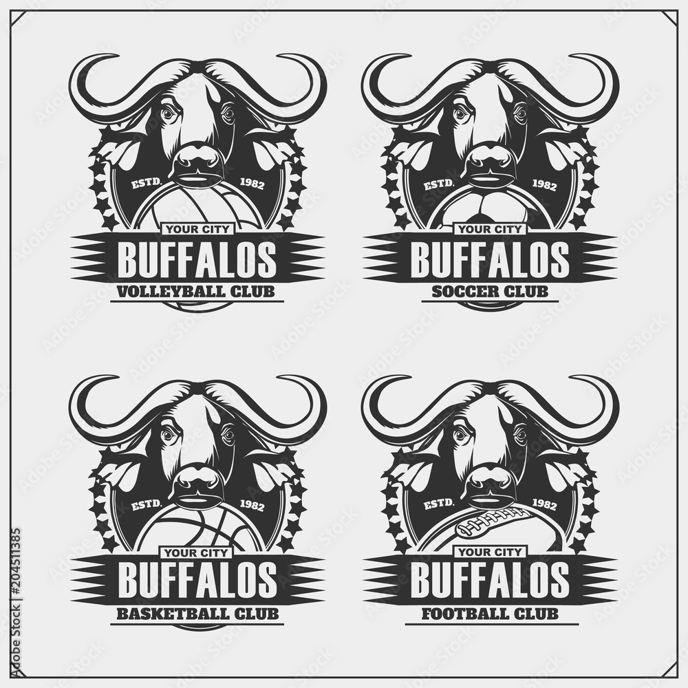 Volleyball, baseball, soccer and football logos and labels. Sport club ...
