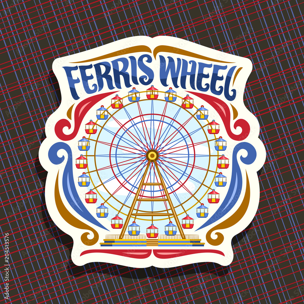 Vector logo for Ferris Wheel, cut paper sign with fairground ride ...