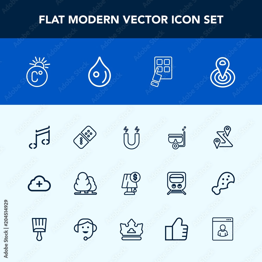 Modern, simple vector icon set with landscape, road, light, modern ...