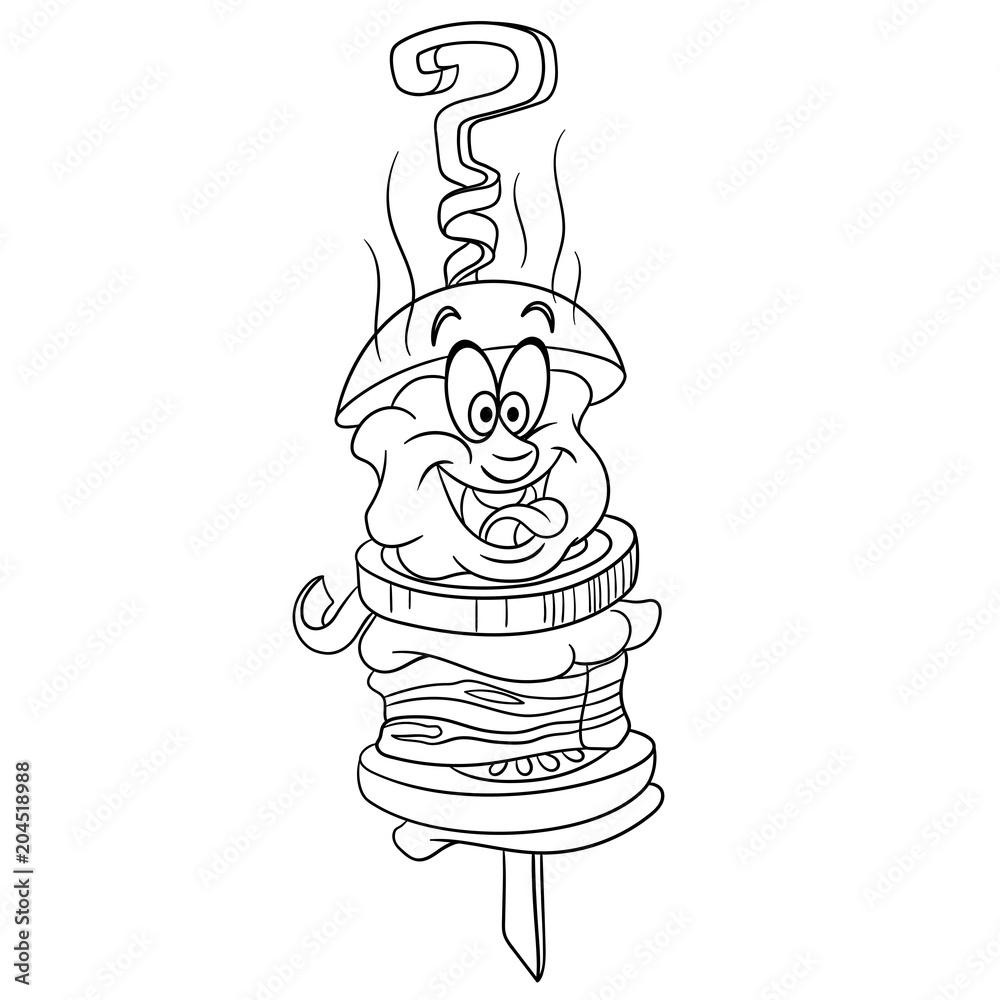 Coloring book. Coloring page. Colouring picture. Barbecue Food. Stock ...