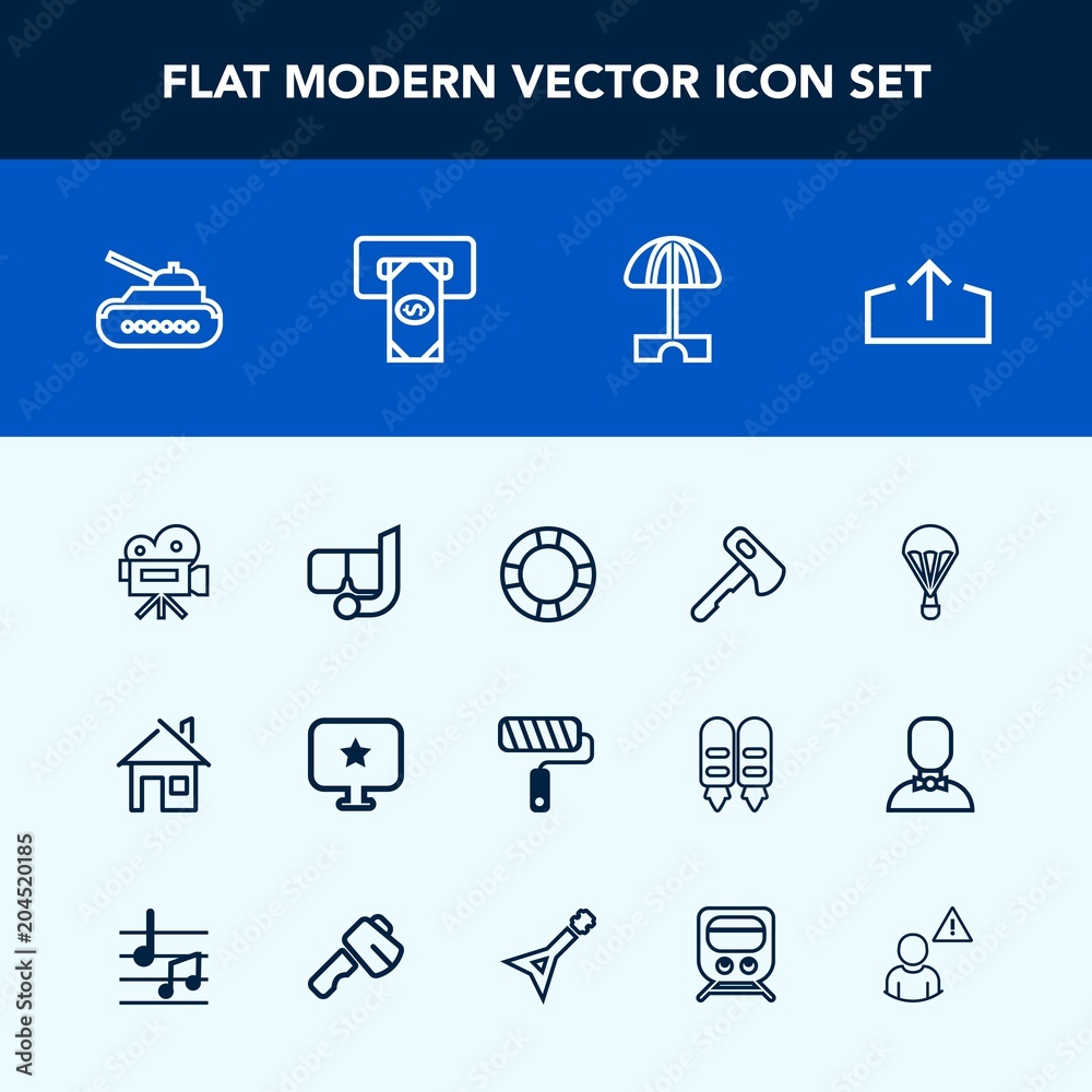 Modern, simple vector icon set with camera, ring, sky, extreme, web ...