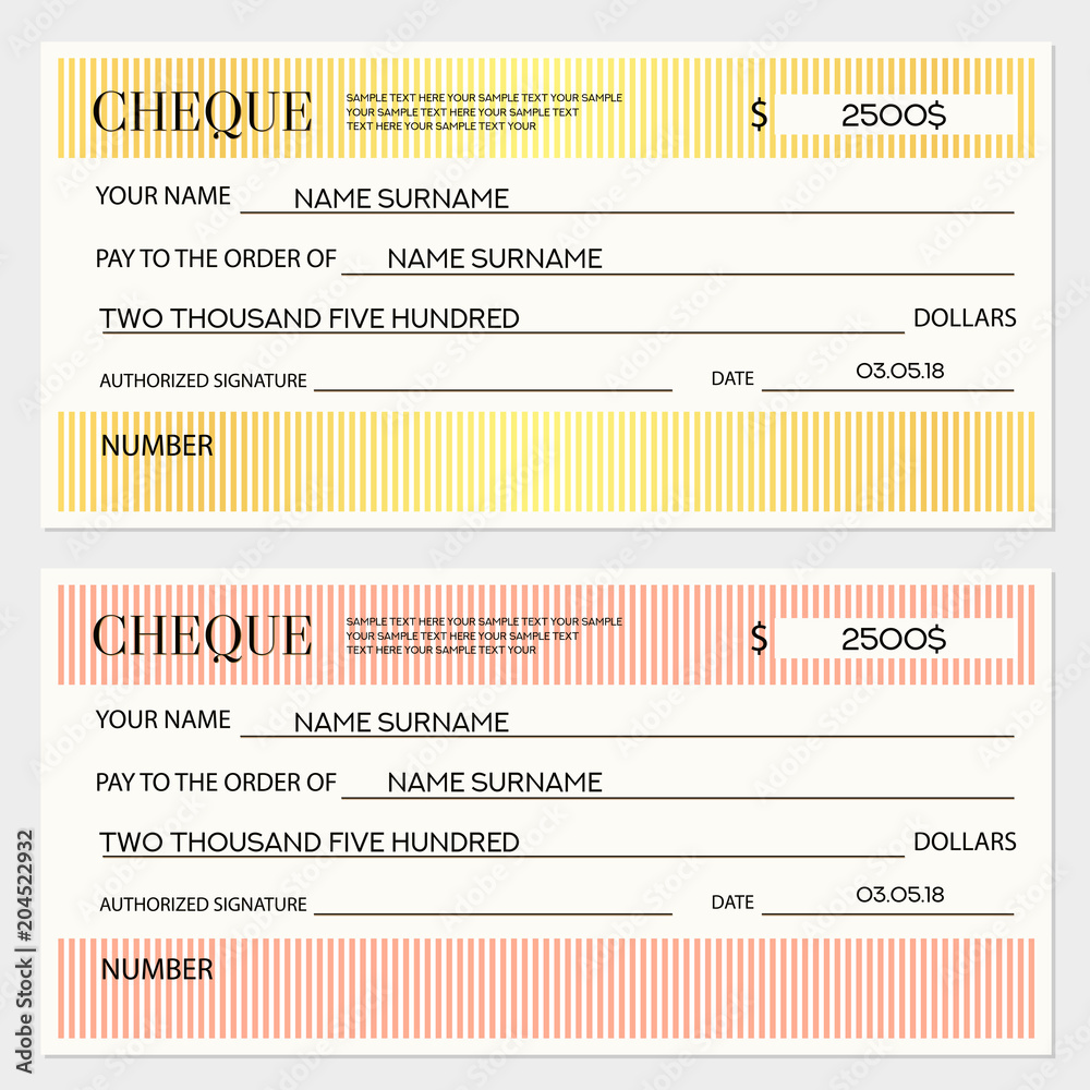 Check (cheque), Chequebook template. Lines pattern (lines). Gold ...