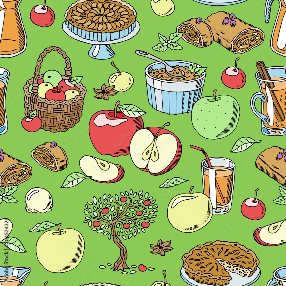 Apples vector healthy food applepie and applejuice from fresh fruits in ...