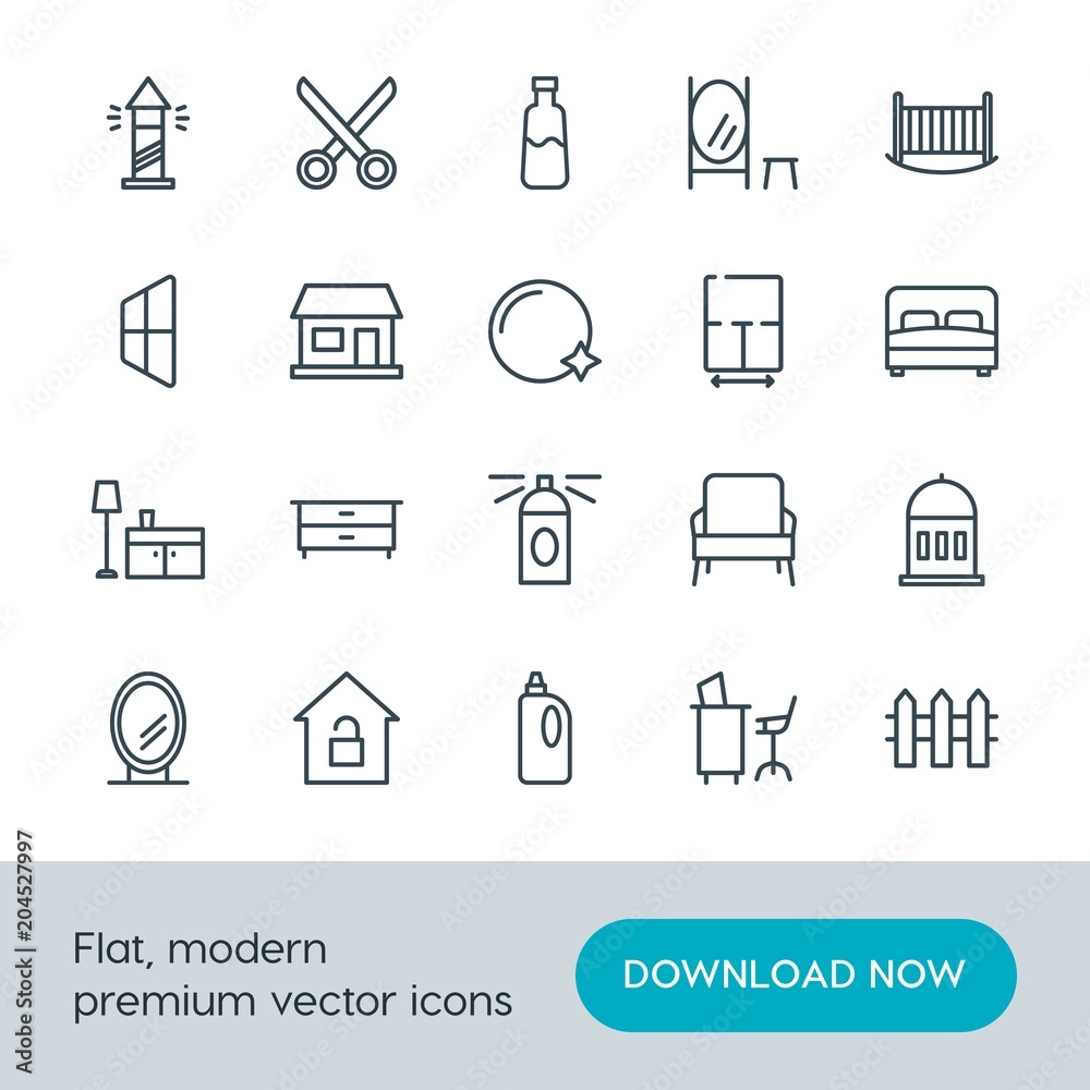 Modern Simple Set of buildings, furniture, housekeeping Vector outline ...