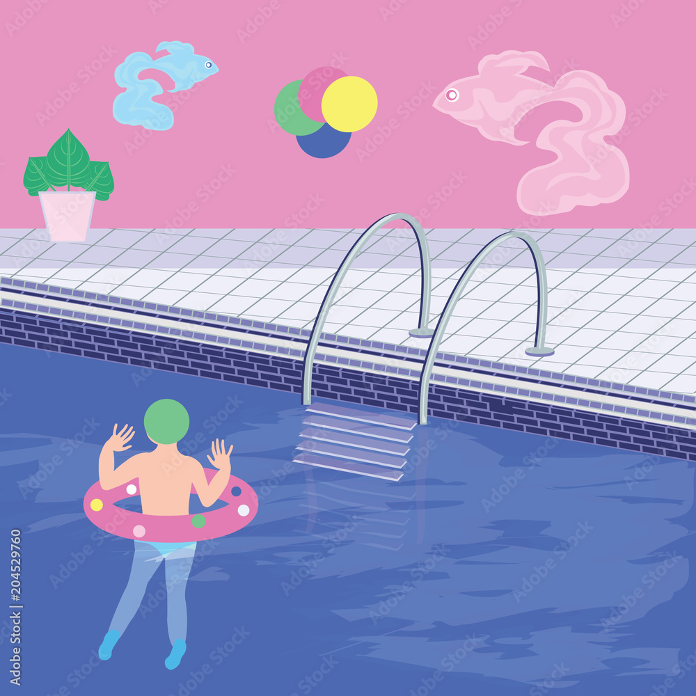 Child swims in the pool - vector art illustration. Sports Poster Stock ...