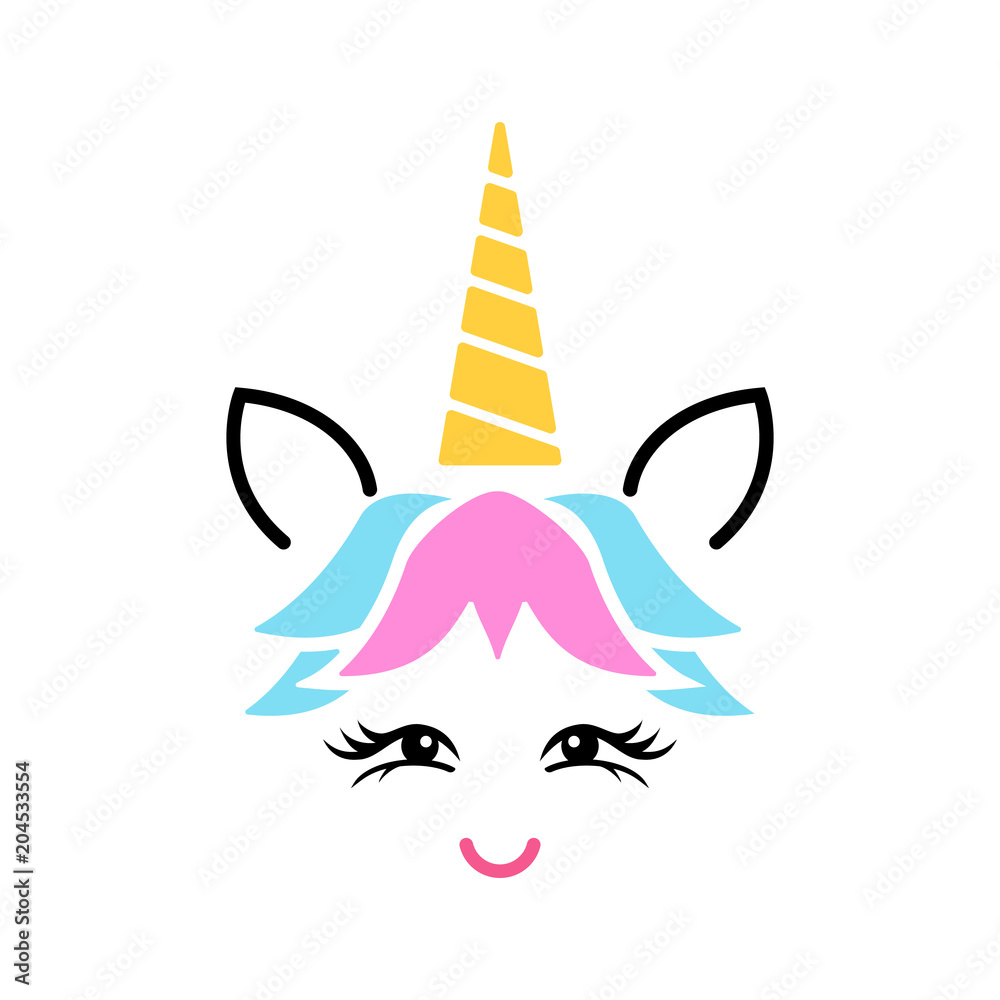 Happy unicorn face vector. Cute unicorn face. Design for child card,t ...