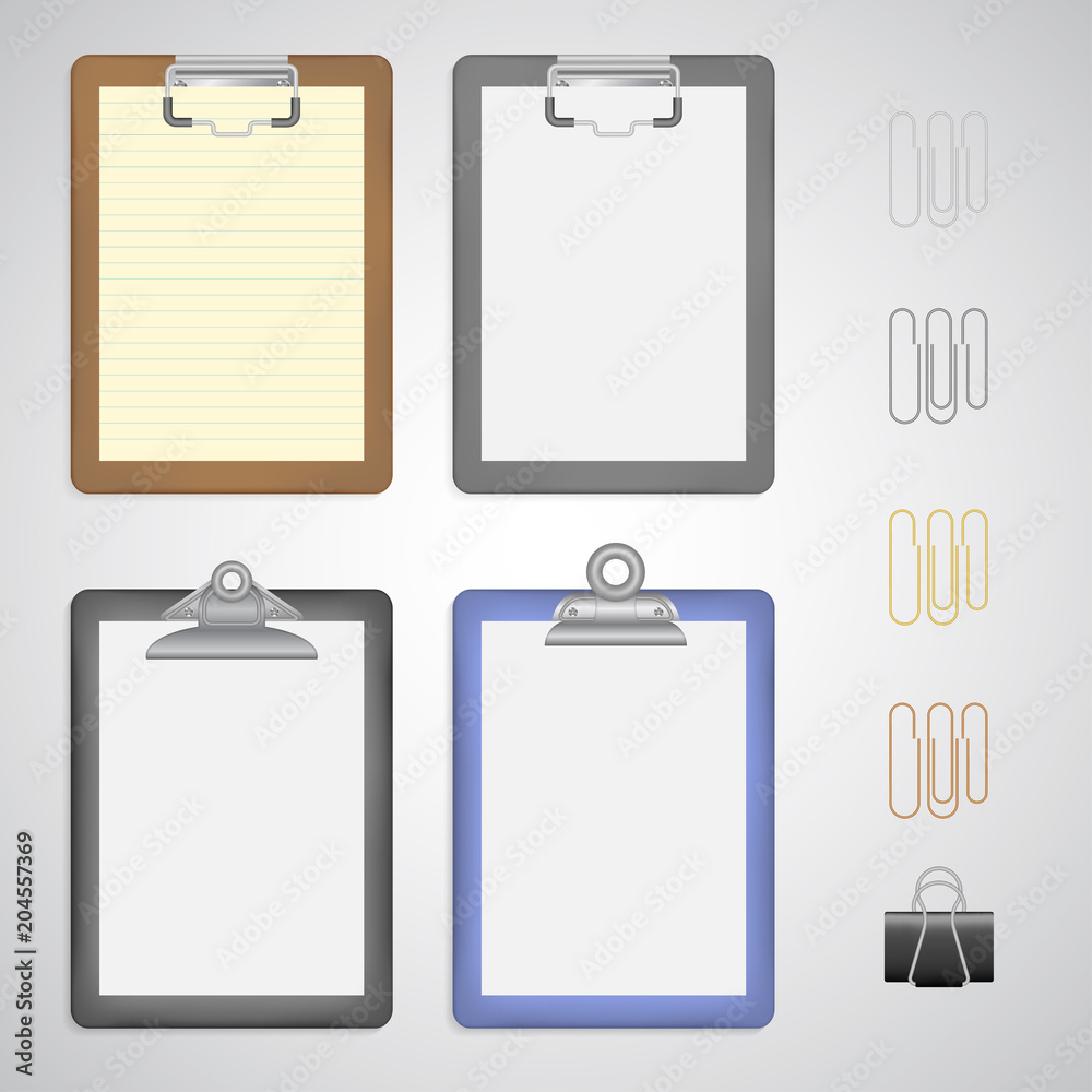 Realistic vector clipboard set. Folder with blank sheet for branding ...