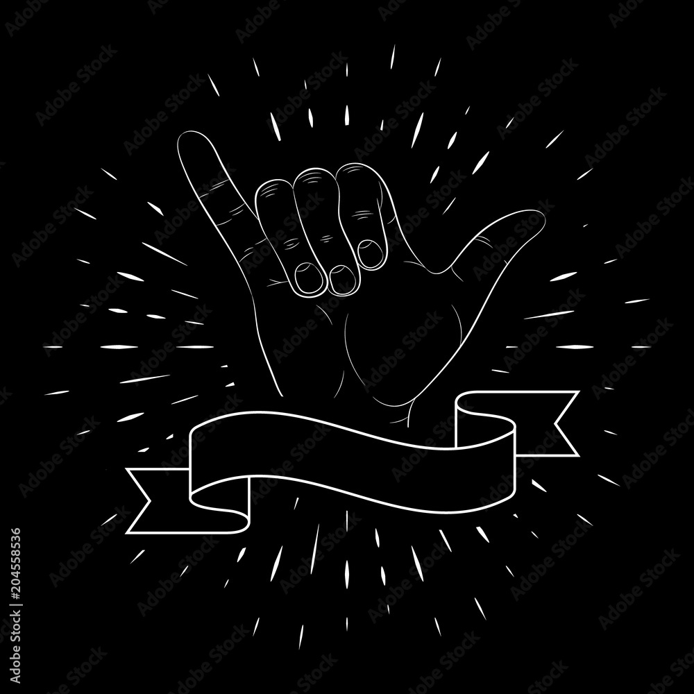 Hand gesture, little finger and thumb, shaka. The figure is six ...