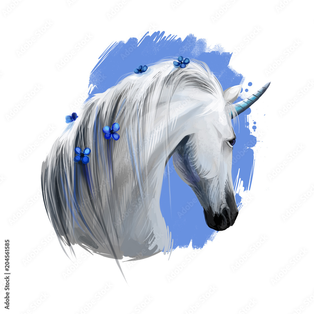 Unicorn digital art illustration isolated on white background ...