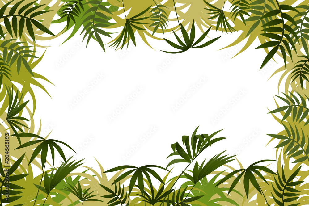 Frame tropical jungle. Stylized plants and leaves. Vector illustration ...