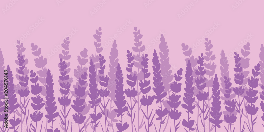 Lavender flowers purple border seamless pattern. Beautiful violet ...