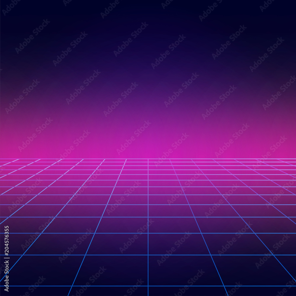 Disco floor, vintage dance background with neon illumination ...