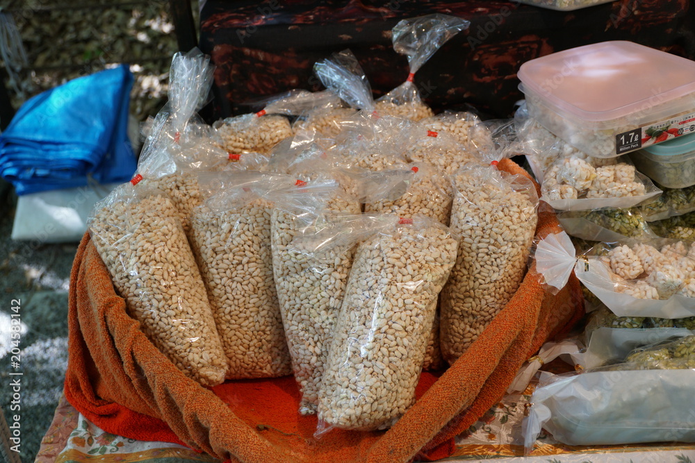 Aichi,Japan-May 11,2018: Japanese typical snack, puffed rice or rice ...