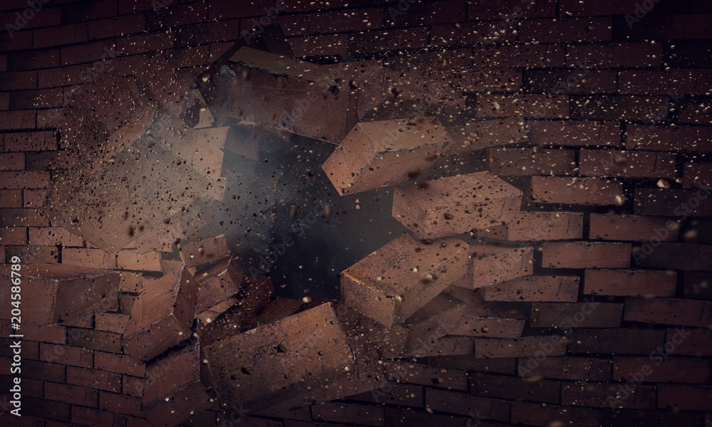 Hand breaking through the wall. Mixed media Stock Photo | Adobe Stock