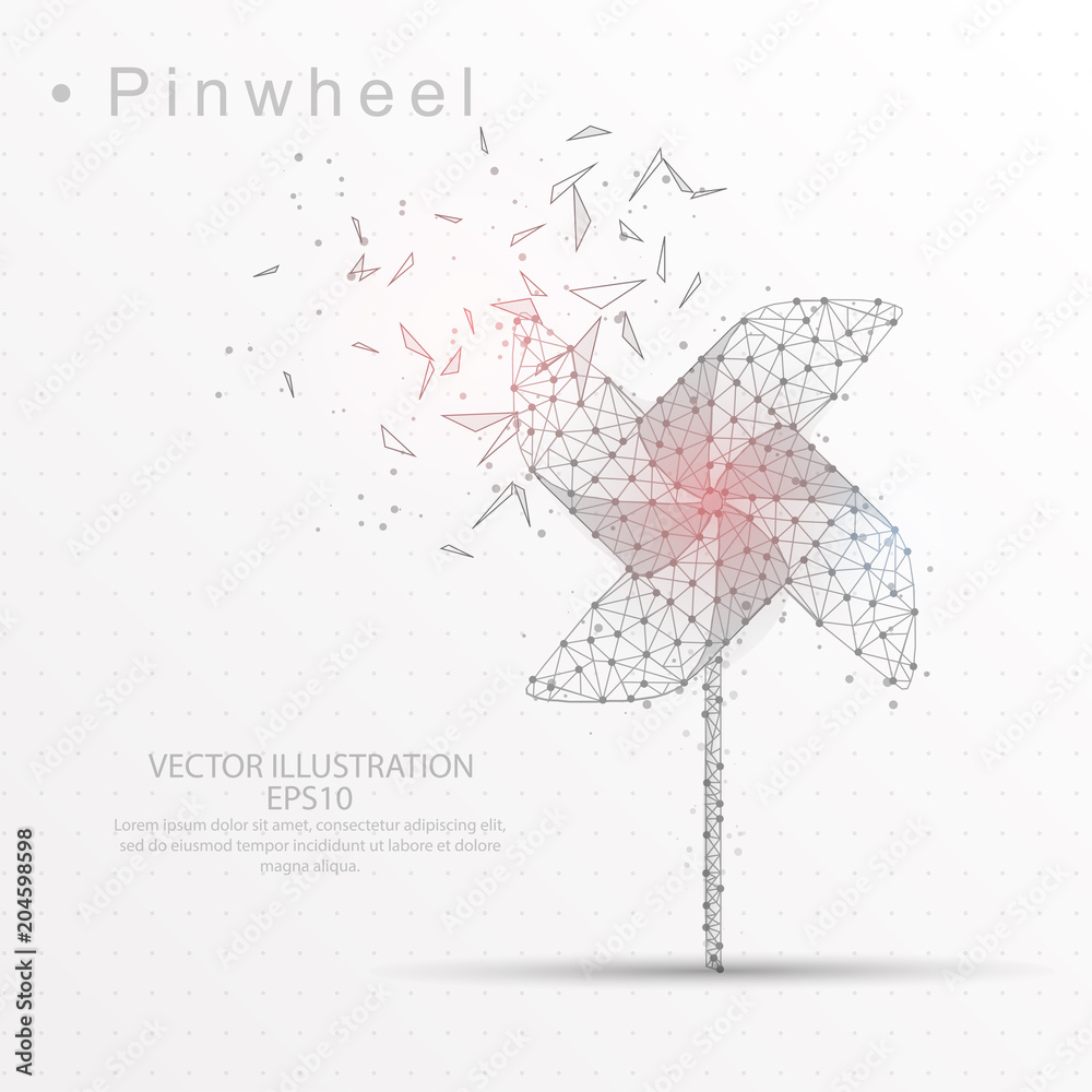 Pinwheel digitally drawn low poly triangle wire frame. Stock Vector ...