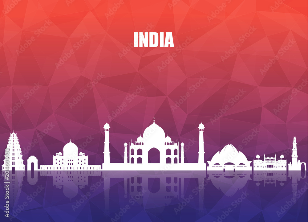 India Landmark Global Travel And Journey paper background. Vector ...