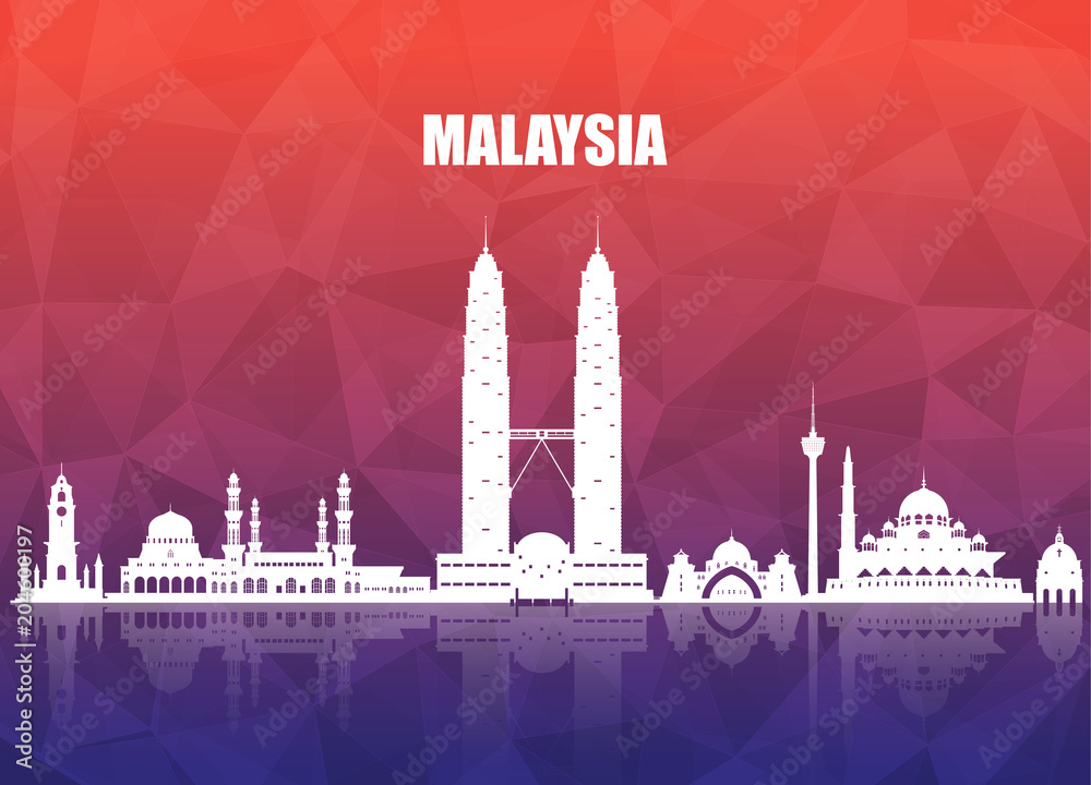 Malaysia Landmark Global Travel And Journey paper background. Vector ...