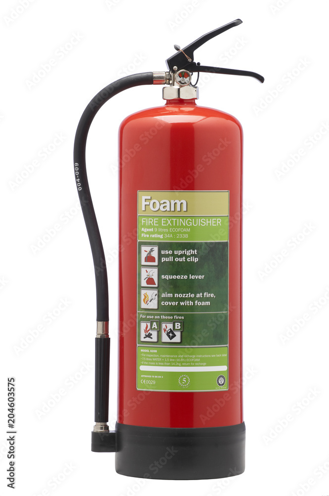 RED FOAM FIRE EXTINGUISHER ISOLATED ON WHITE BACKGROUND Stock Photo ...