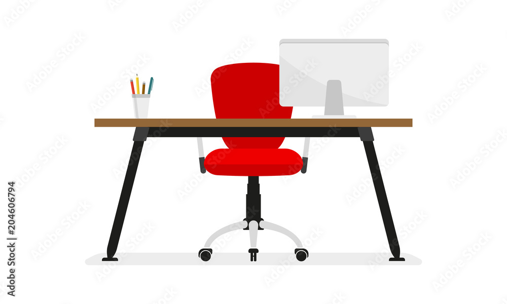 Office desk or table with office chair and computer. Business interior ...