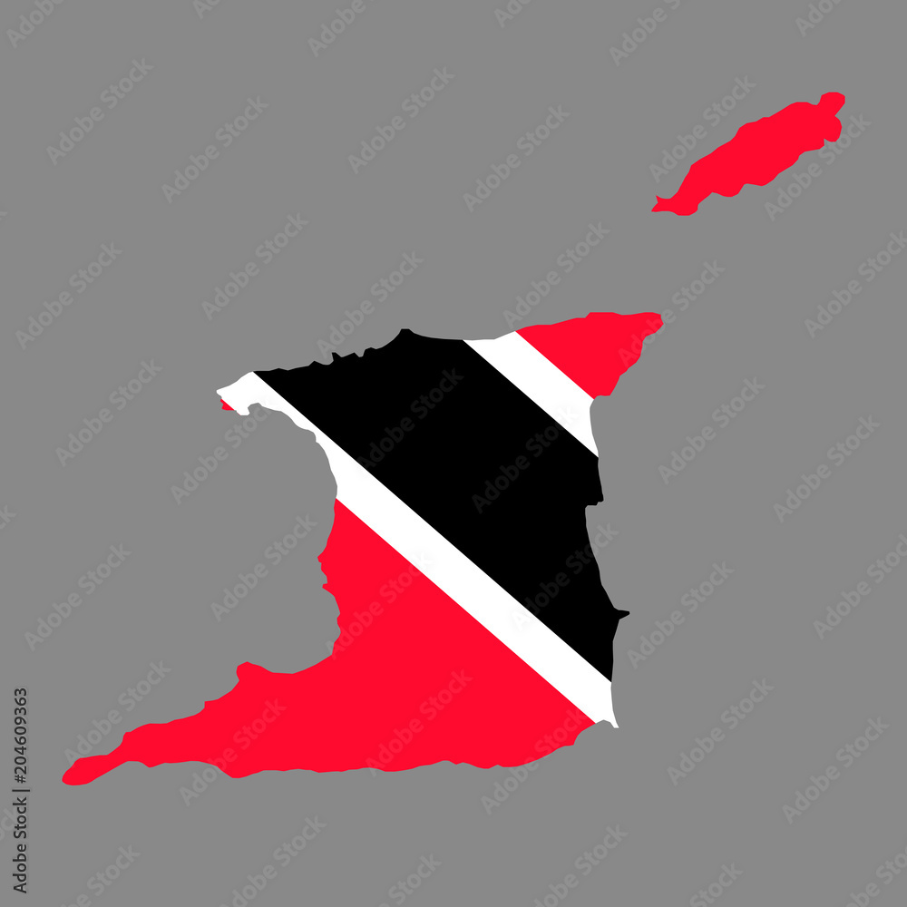 silhouette country borders map of Trinidad and Tobago on national flag ...