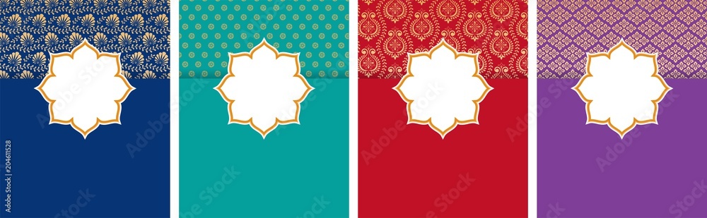 Indian, Arabic style flyer, poster design set with ethnic pattern and ...