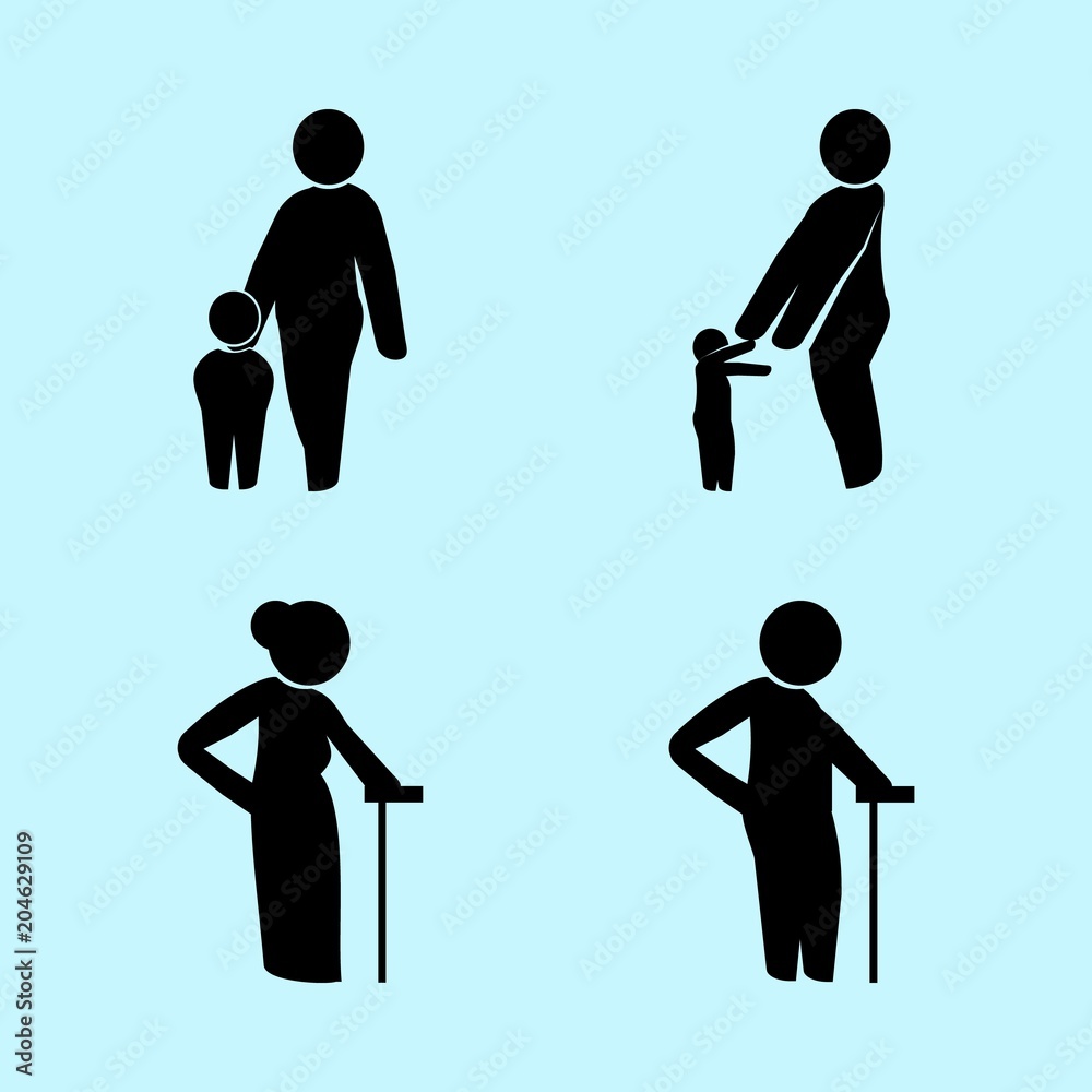 icons about Human with daugher, cane, child hugging her mother, drawing ...