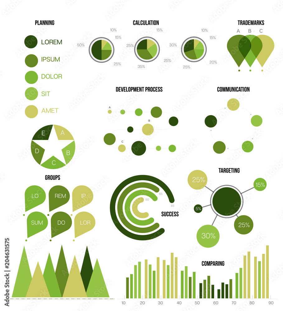 Eco Nature Green Infographic Vector Flowchart, Rate Elements Set ...