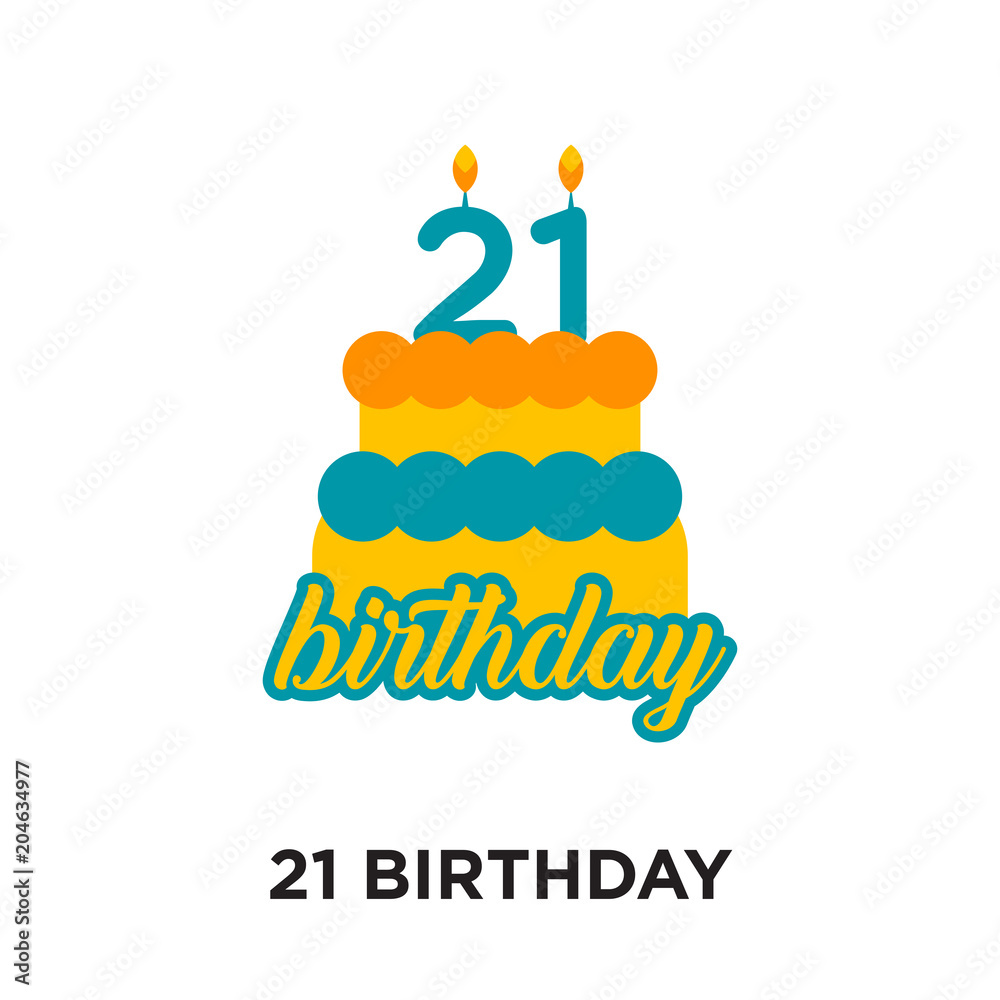 21 birthday logo design isolated on white background , colorful vector ...