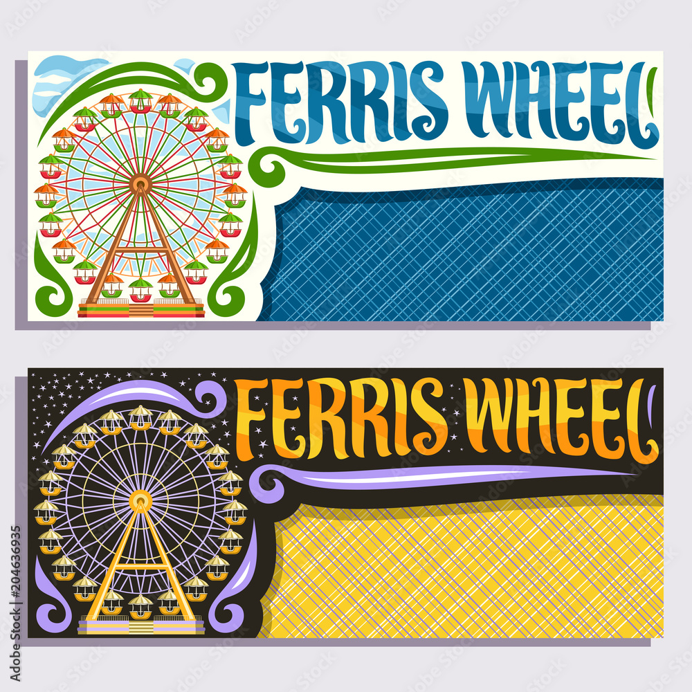 Vector banners for Ferris Wheel, fairground ride attraction on day and ...