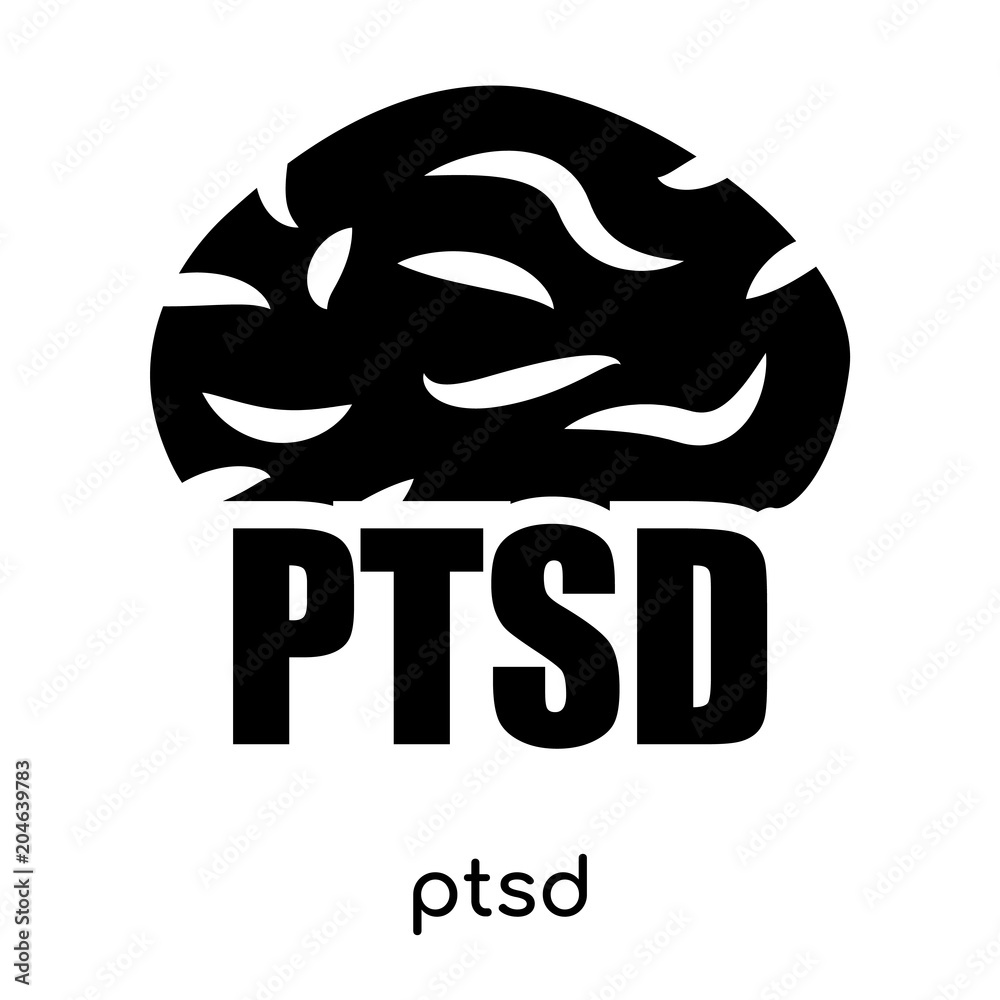 ptsd symbol isolated on white background , black vector sign and ...